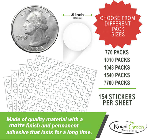 Colored Labels 1/2" 13mm White Printing Sticker Sheets Value Pack ...